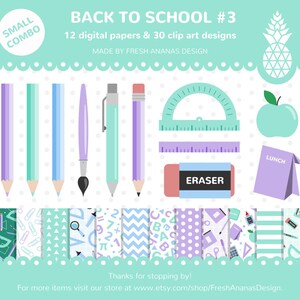 Small Combo: Back to School #3, School Digital Paper + Back to School ...
