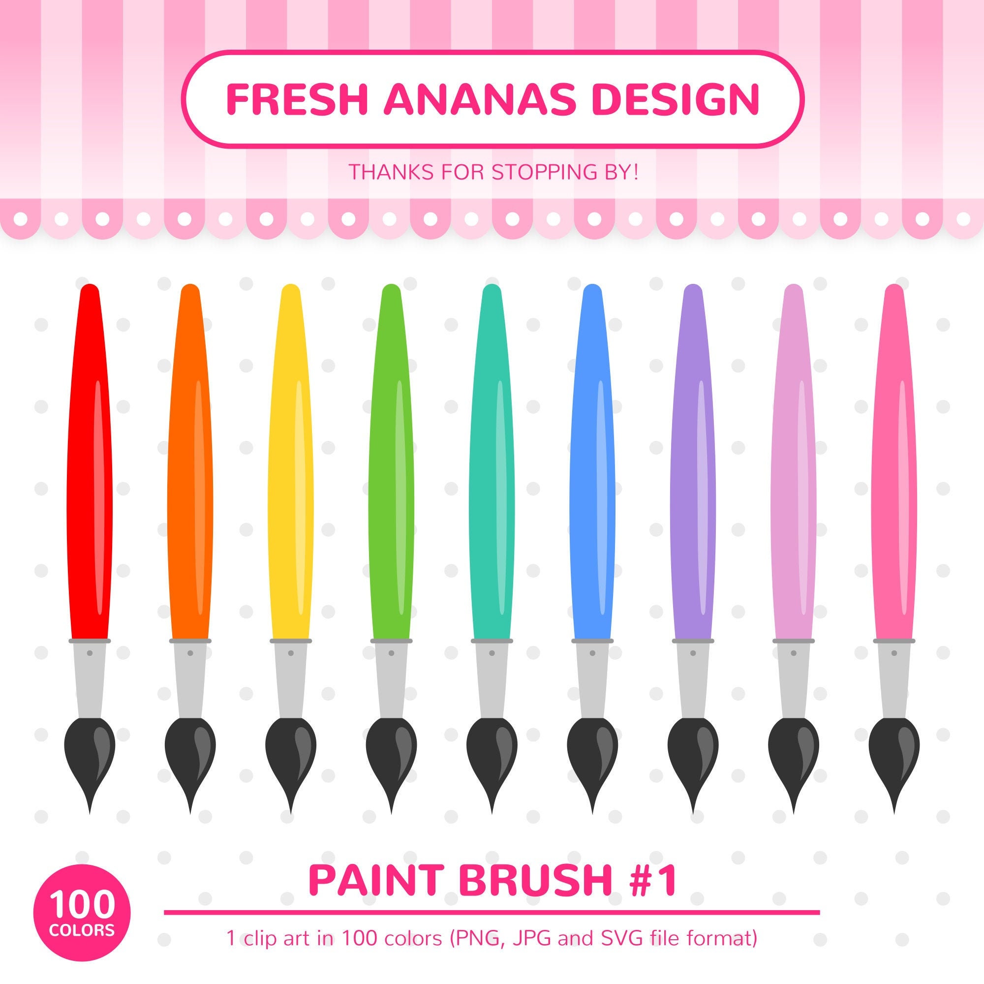 100 Colors Clip Art: Paint Brush Paint Brush Clipart School - Etsy