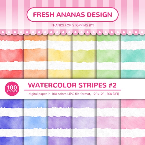 100 Colors Digital Papers: Watercolor Stripes 3 Aquarelle - Etsy