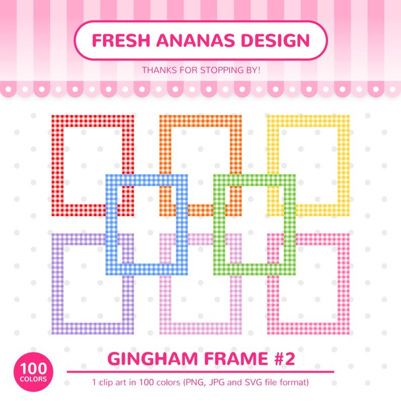 100 Colors Clip Art: Gingham Frames 1 100 Colors Frames | Etsy