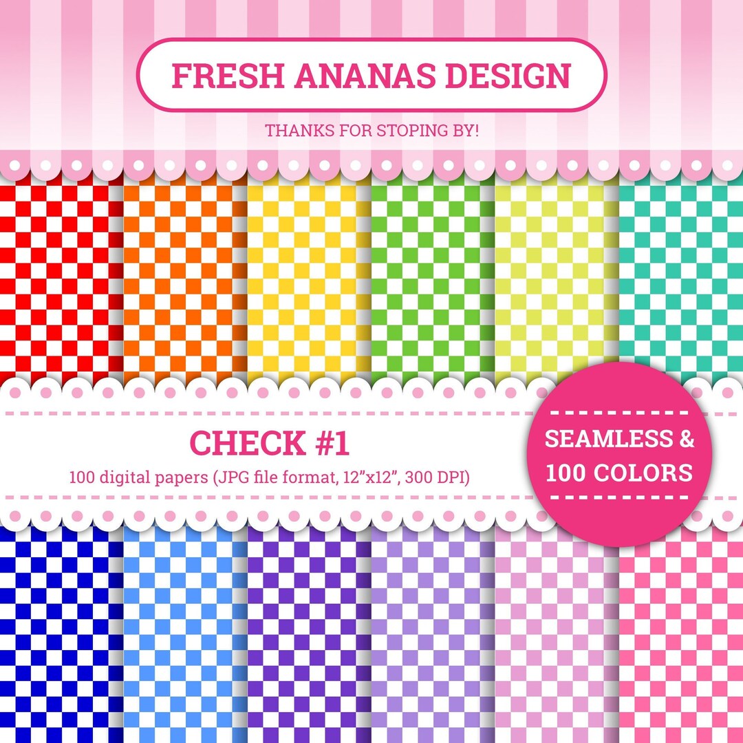 100 Colors Digital Papers: Check #1, Checker, Checkboard, Square Tiling ...