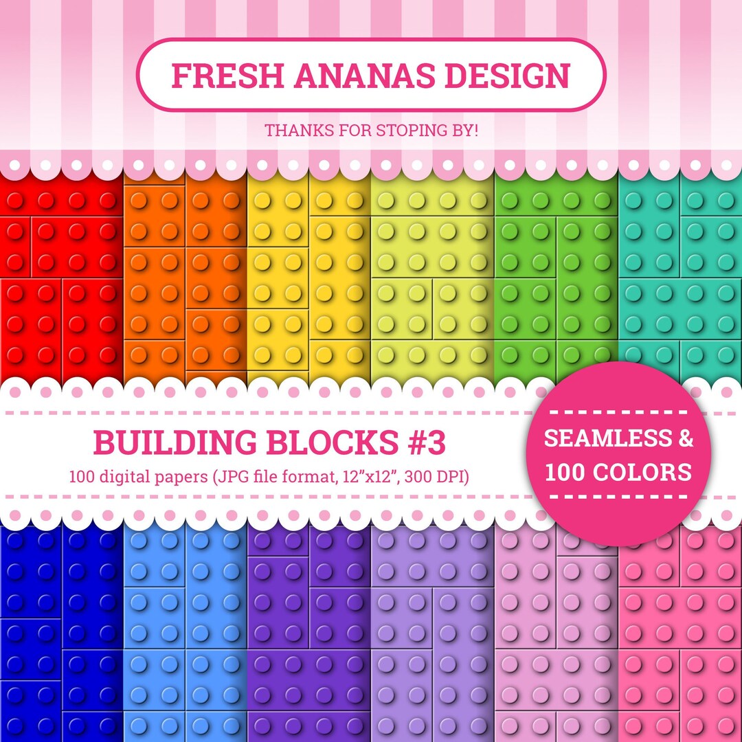 100 Colors Digital Papers: Building Blocks #3, Toy, Kids, Bricks, Build ...