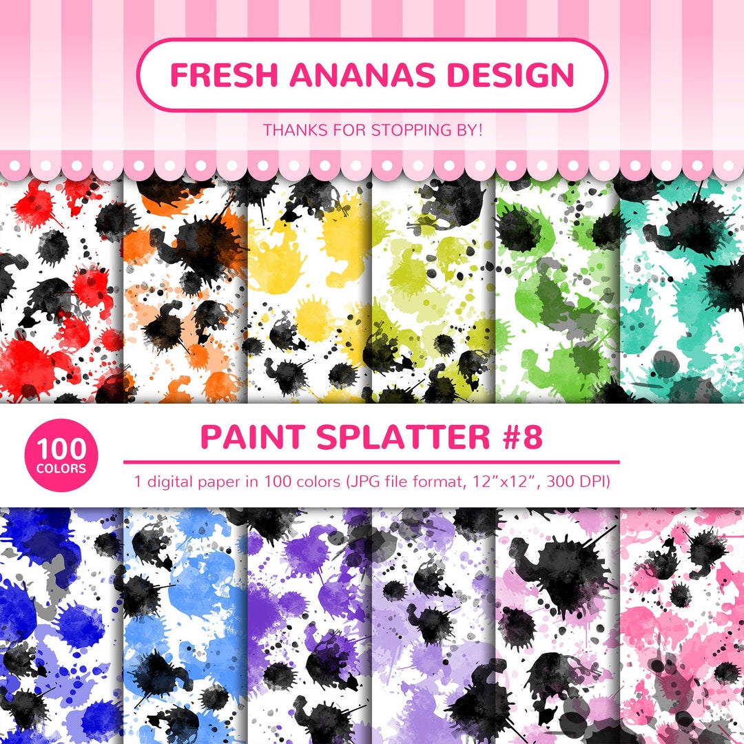 100 Colors Digital Papers: Paint Splatter #8, Paint, Splash, Stain ...