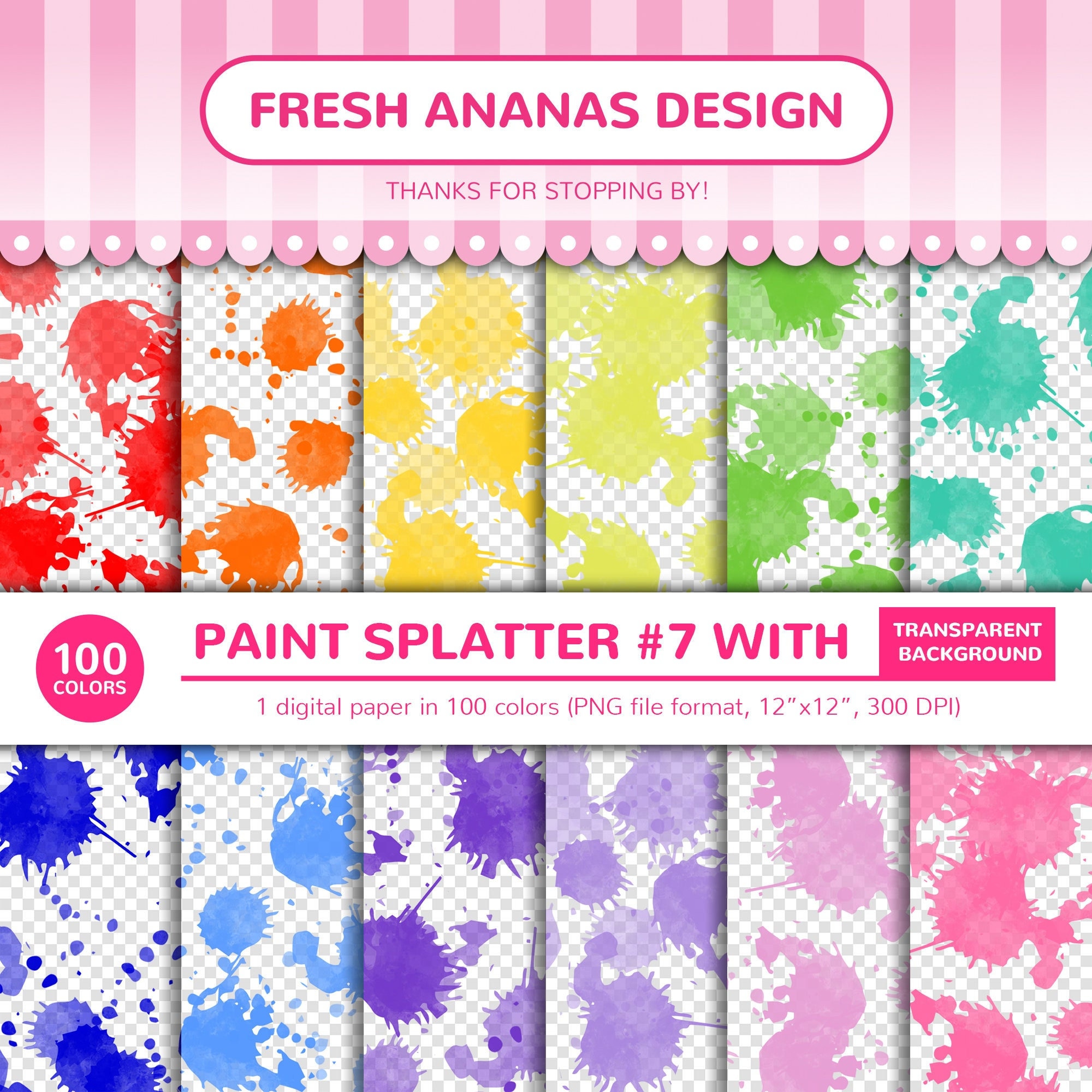 100 Colors Digital Papers: Paint Splatter 7 With Transparent - Etsy