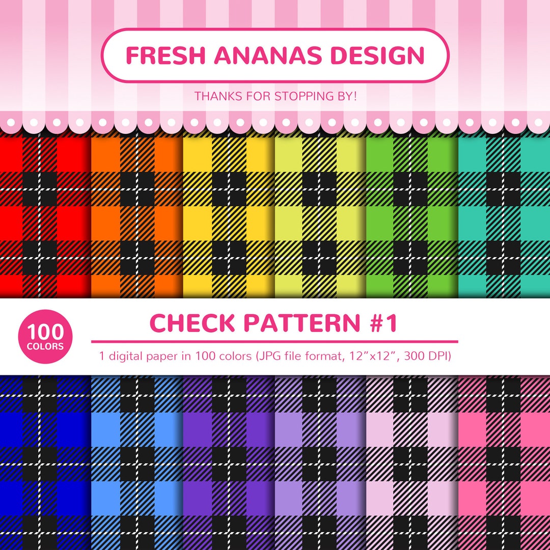 100 Colors Digital Papers: Check Pattern #1, Tartan, Plaid, Checkerd ...