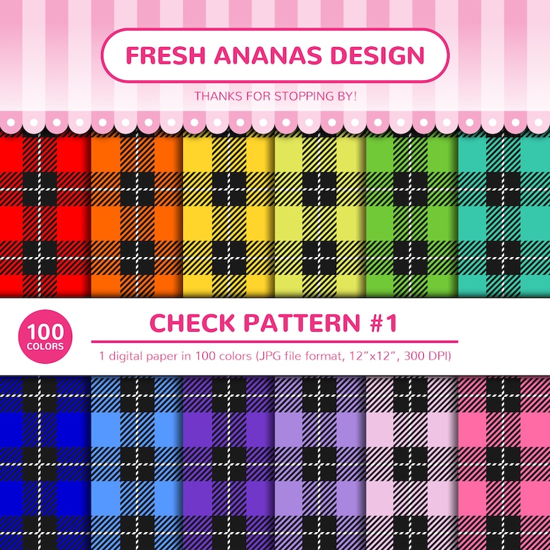 100 Colors Digital Papers: Check Pattern 1 Tartan Plaid - Etsy