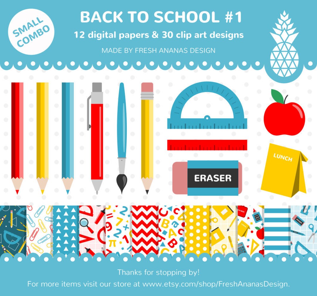 Small Combo: Back to School #1, School Digital Paper + Back to School ...
