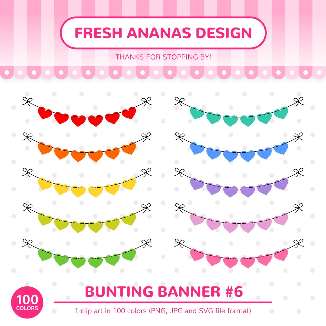 100 Colors Clip Art: Bunting Banner #6, Heart Bunting, Hearts ...