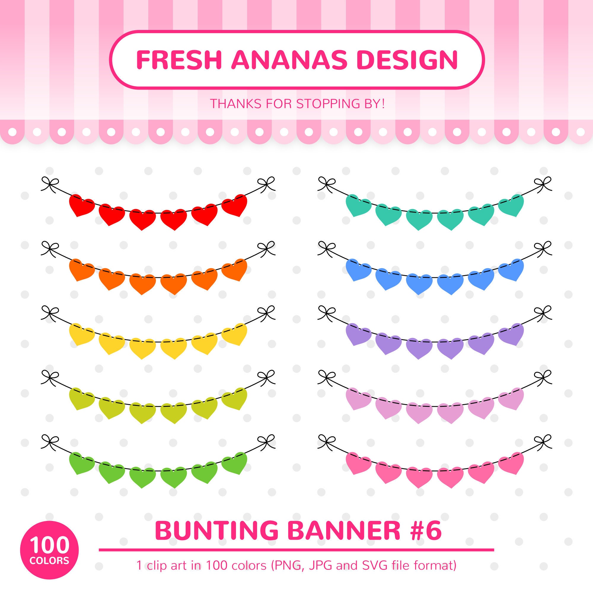 100 Colors Clip Art: Bunting Banner 6 Heart Bunting Hearts - Etsy