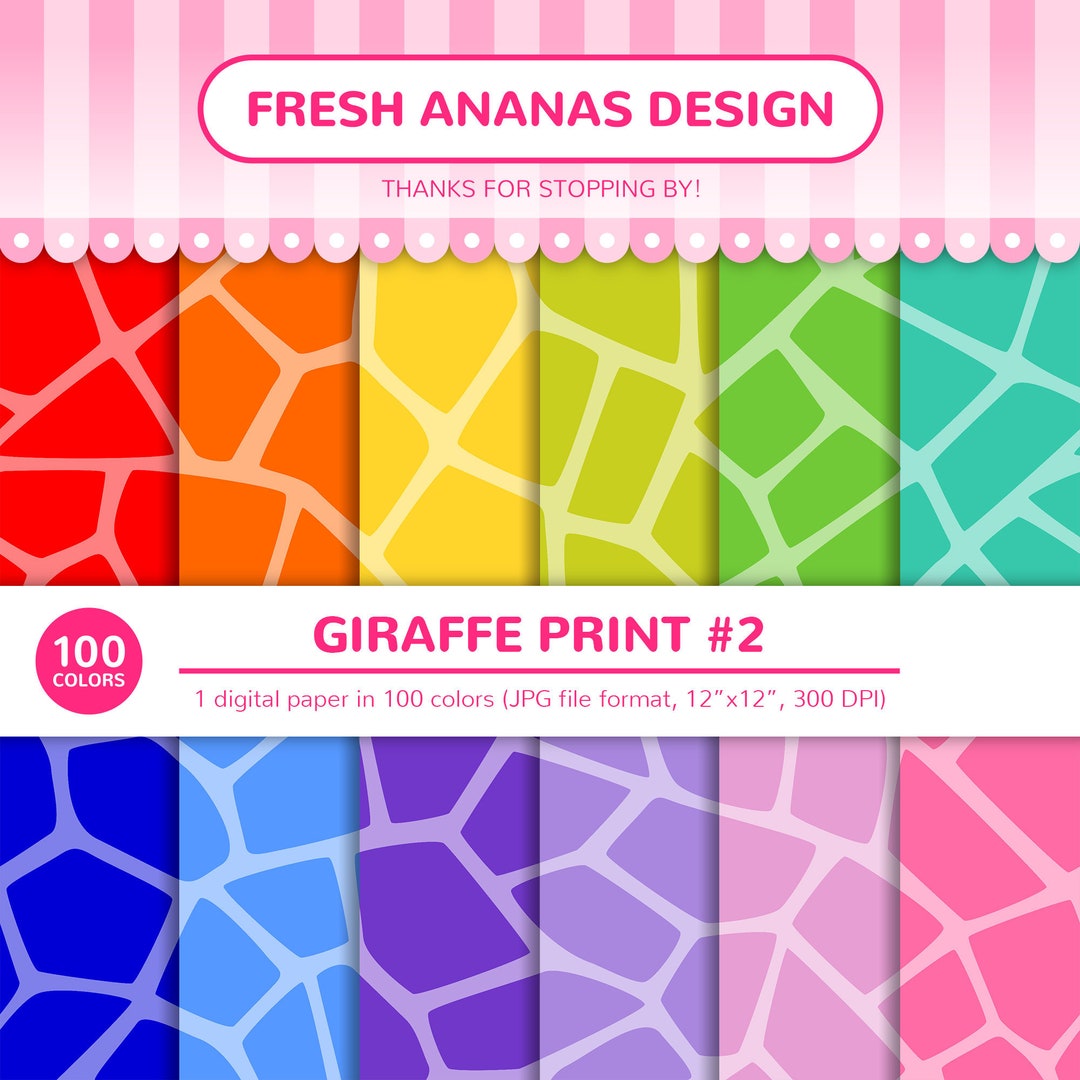 100 Colors Digital Papers: Giraffe Print #2, Animal Print, Savanna ...
