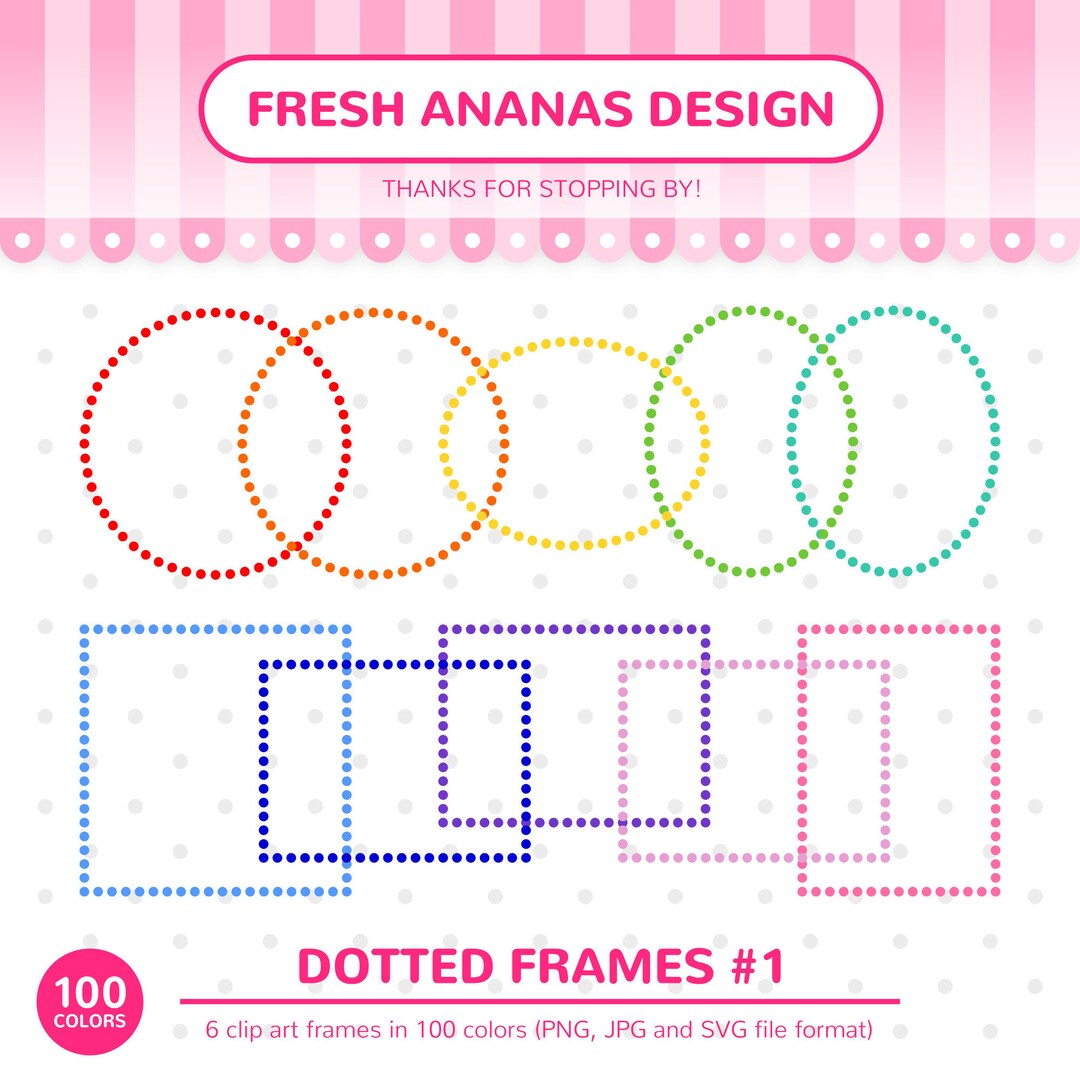 100 Colors Clip Art: Dotted Frames #1, 100 Colors Frames, Digital Frame ...