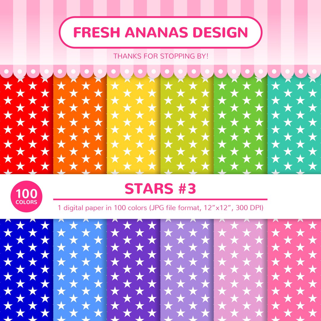 100 Colors Digital Papers: Stars #3, Digital Starry Paper, Medium, Star ...