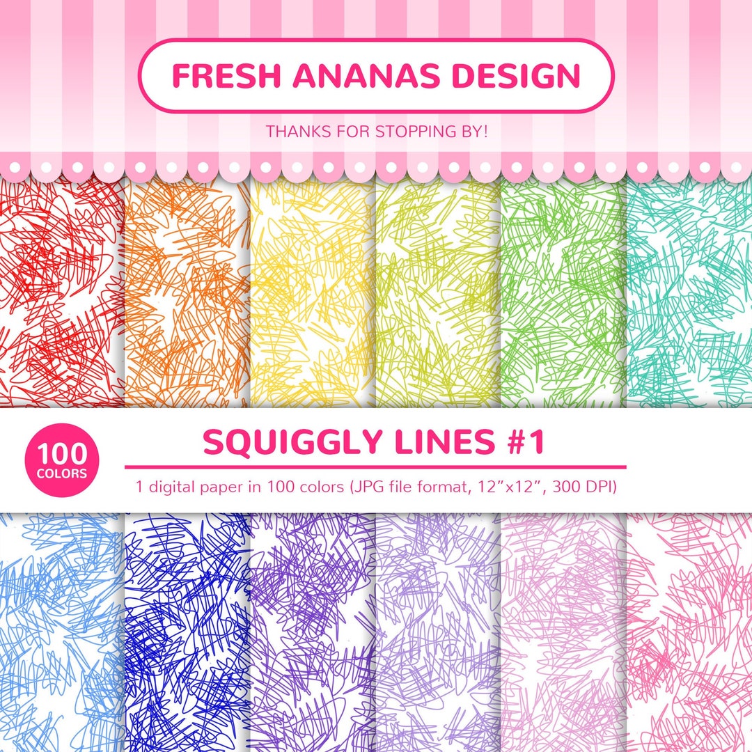 100 Colors Digital Papers: Squiggly Lines #1, Curly, Squiggle, Doodle ...