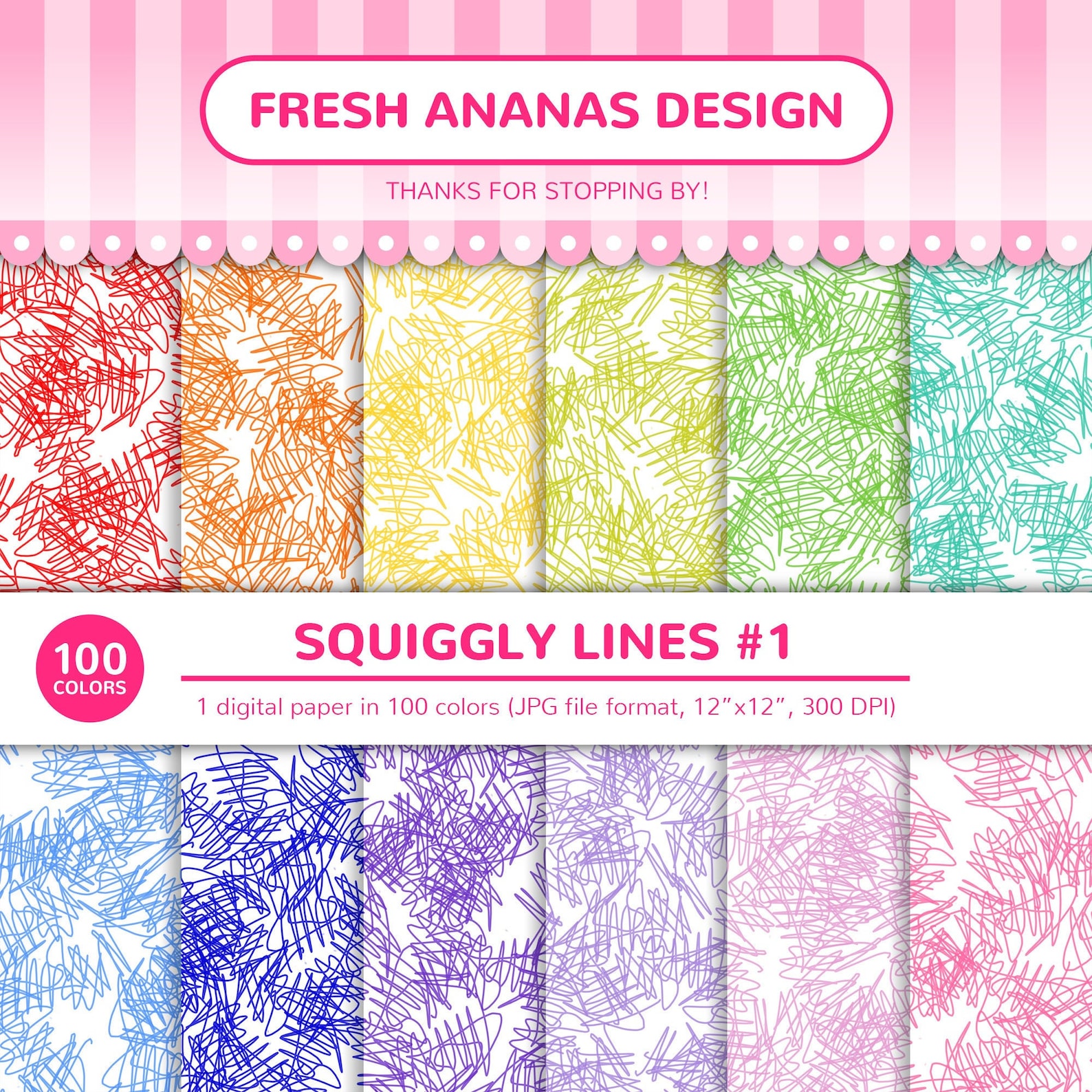 100 Colors Digital Papers: Squiggly Lines 1 Curly Squiggle - Etsy