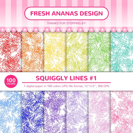 100 Colors Digital Papers: Squiggly Lines 1 Curly Squiggle | Etsy