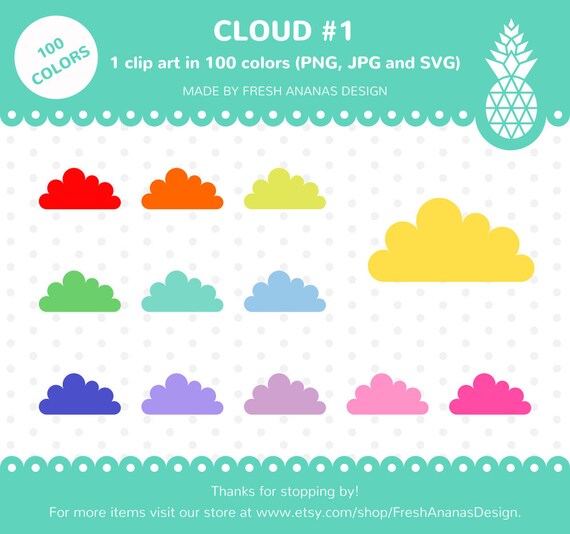 100 Colors Clipart: Cloud 1 Clouds Clip Art Weather | Etsy