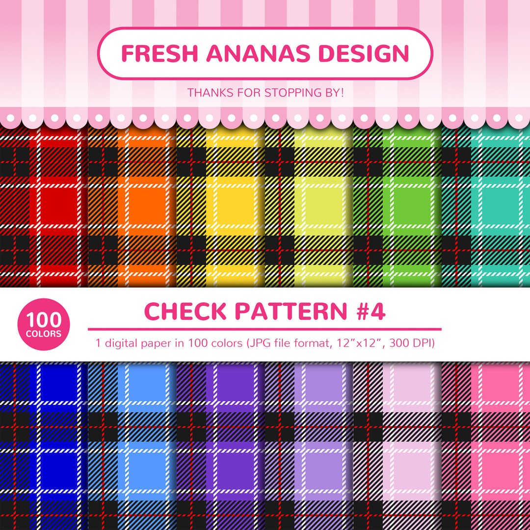 100 Colors Digital Papers: Check Pattern #4, Tartan, Plaid, Checkerd ...