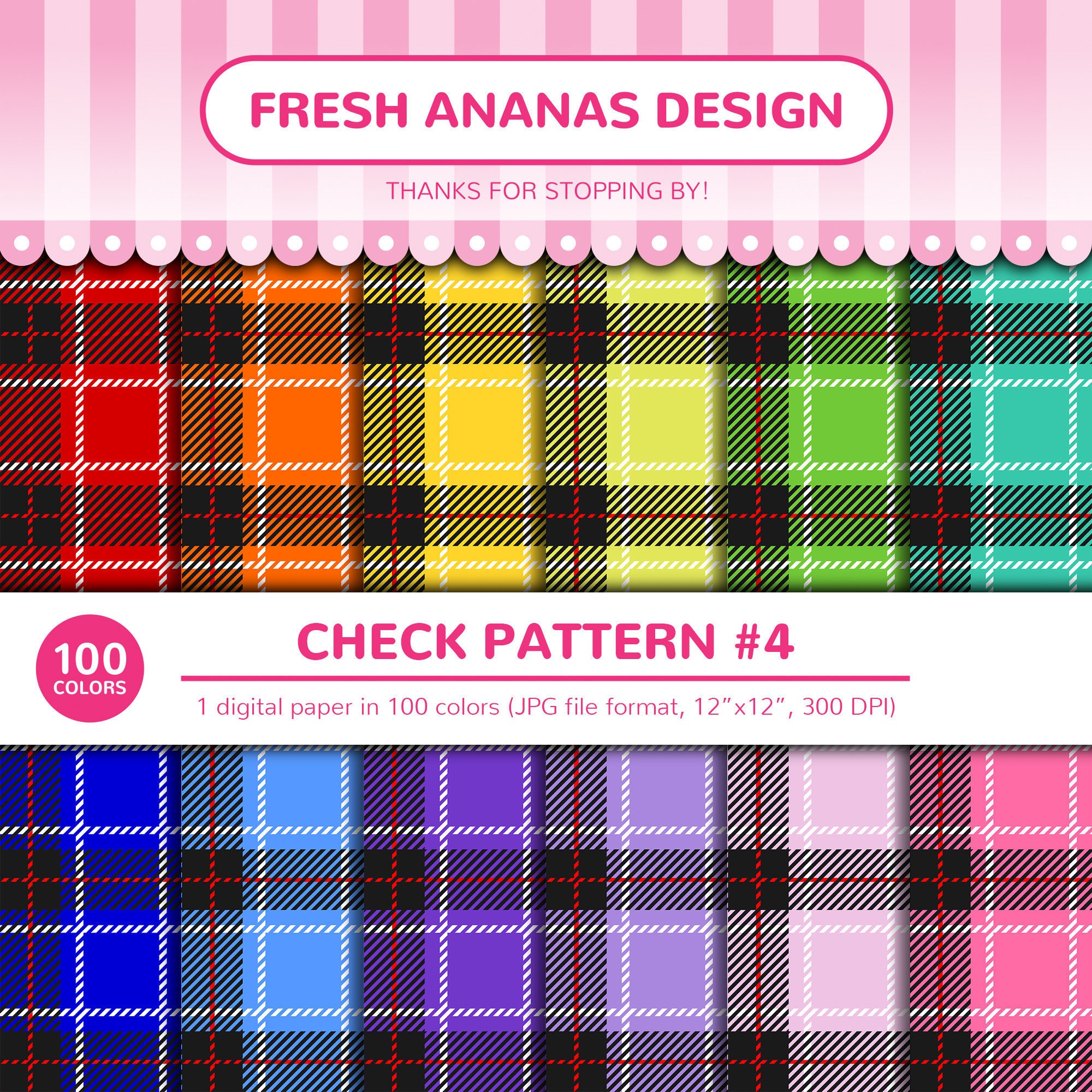 100 Colors Digital Papers: Check Pattern 4 Tartan Plaid | Etsy