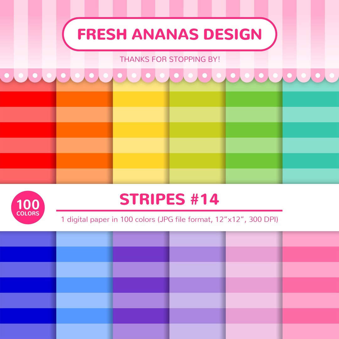 100 Colors Digital Papers: Stripes #14, Stripes Paper Pack, Horizontal ...