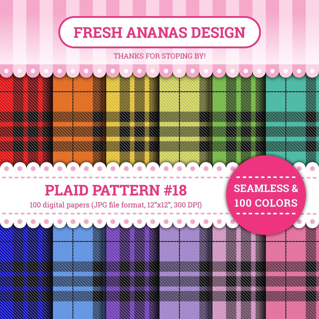 100 Colors Digital Papers: Plaid Pattern #18, Tartan, Check, Buffalo ...