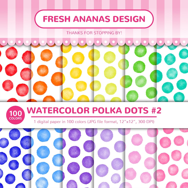 100 Colors Digital Papers: Watercolor Polka Dots 2 - Etsy