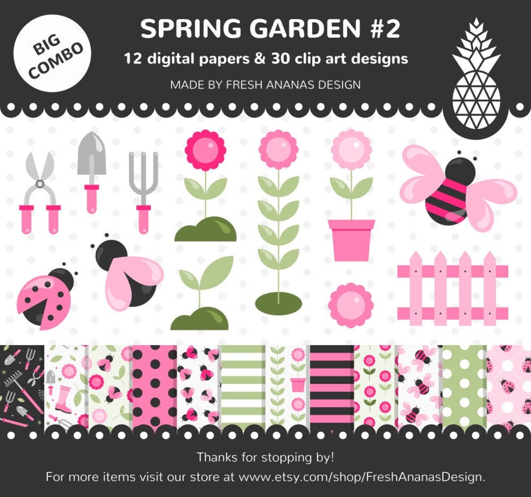 Big Combo: Spring Garden #2, Digital Papers + Clipart + Frames ...