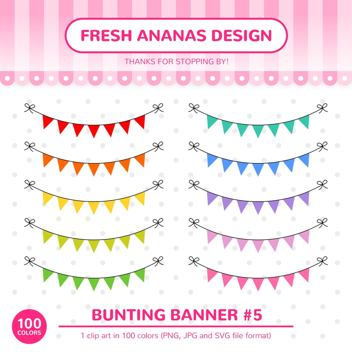 100 Colors Clip Art: Bunting Banner 5 Bunting Clipart | Etsy