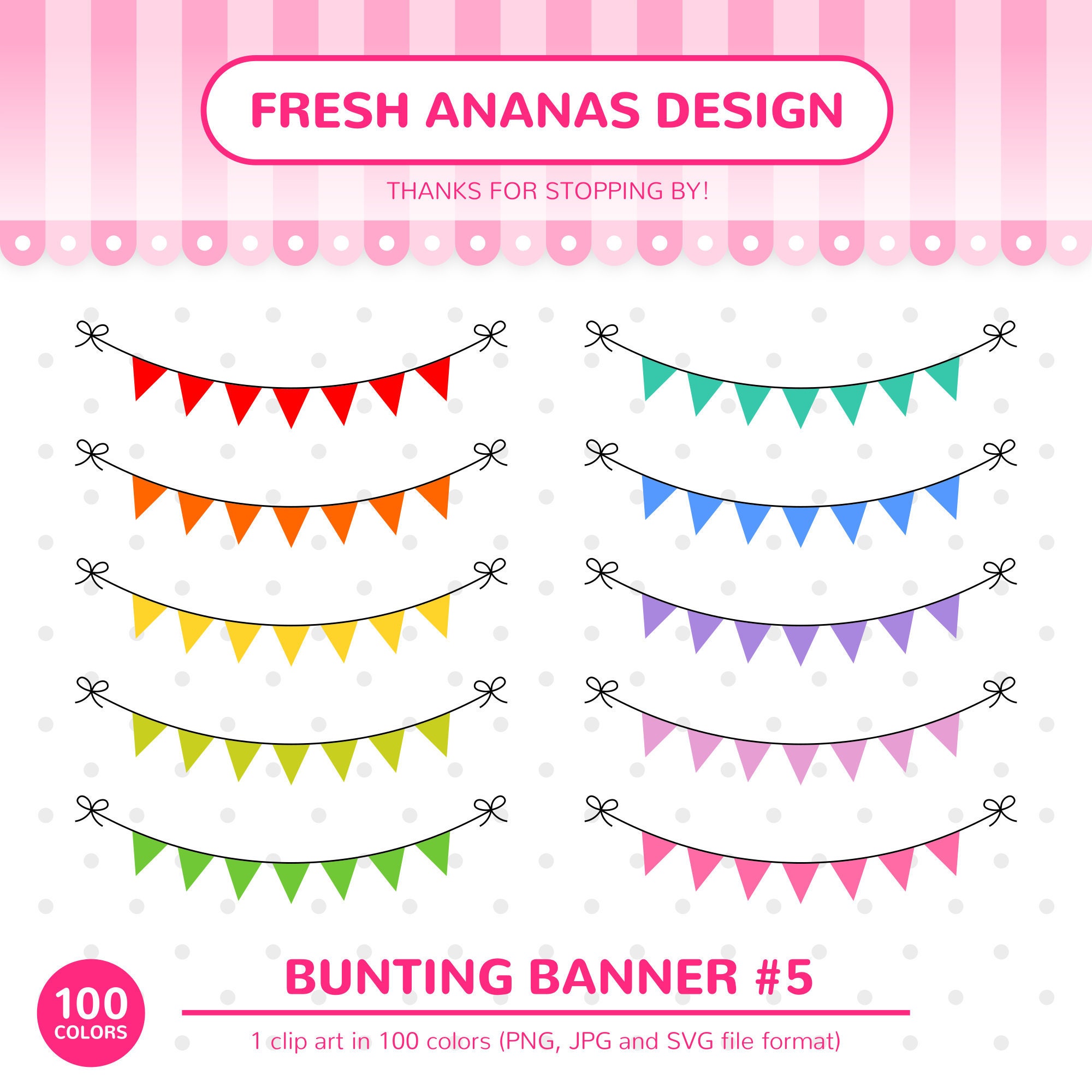 100 Colors Clip Art: Bunting Banner 5 Bunting Clipart | Etsy