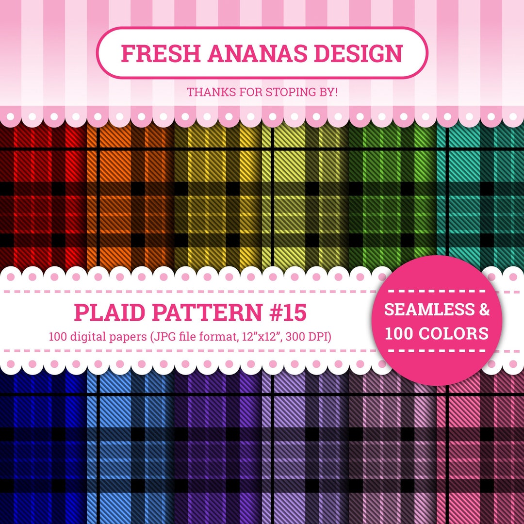 100 Colors Digital Papers: Plaid Pattern #15, Tartan, Check, Buffalo ...