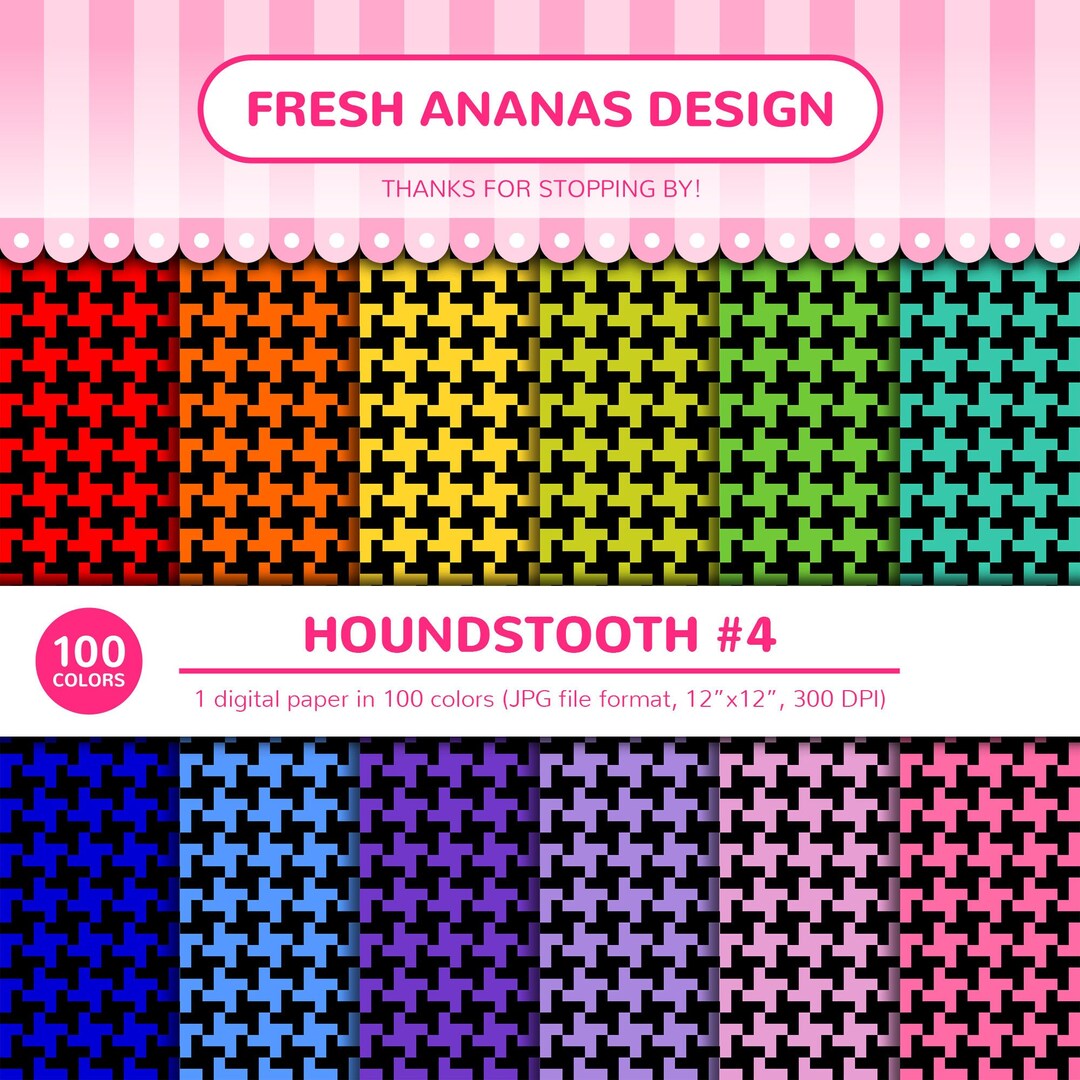 100 Colors Digital Papers: Houndstooth #4, Houndstooth Paper, Black ...