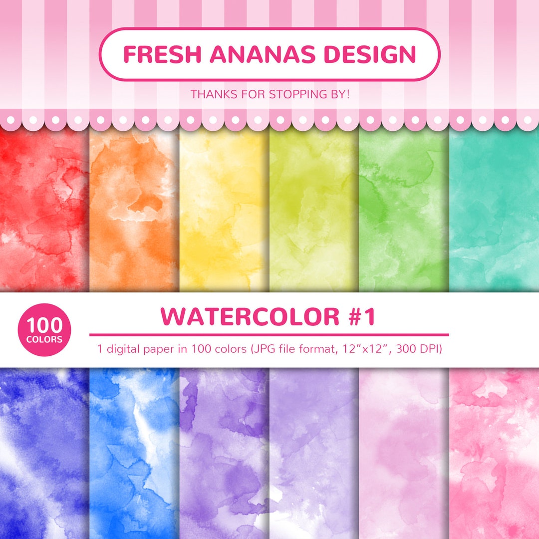100 Colors Digital Papers: Watercolor #1, Watery Paint, Aquarelle ...