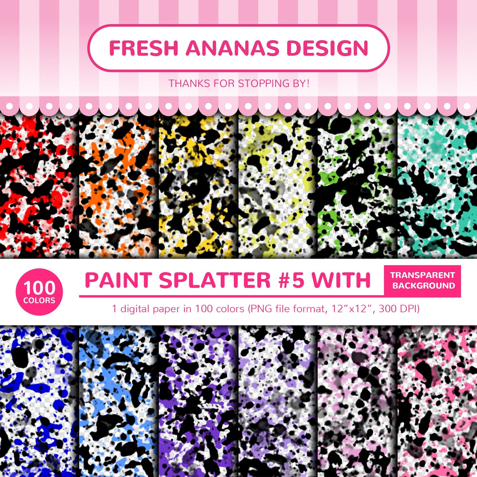 100 Colors Digital Papers: Paint Splatter 5 With Transparent - Etsy