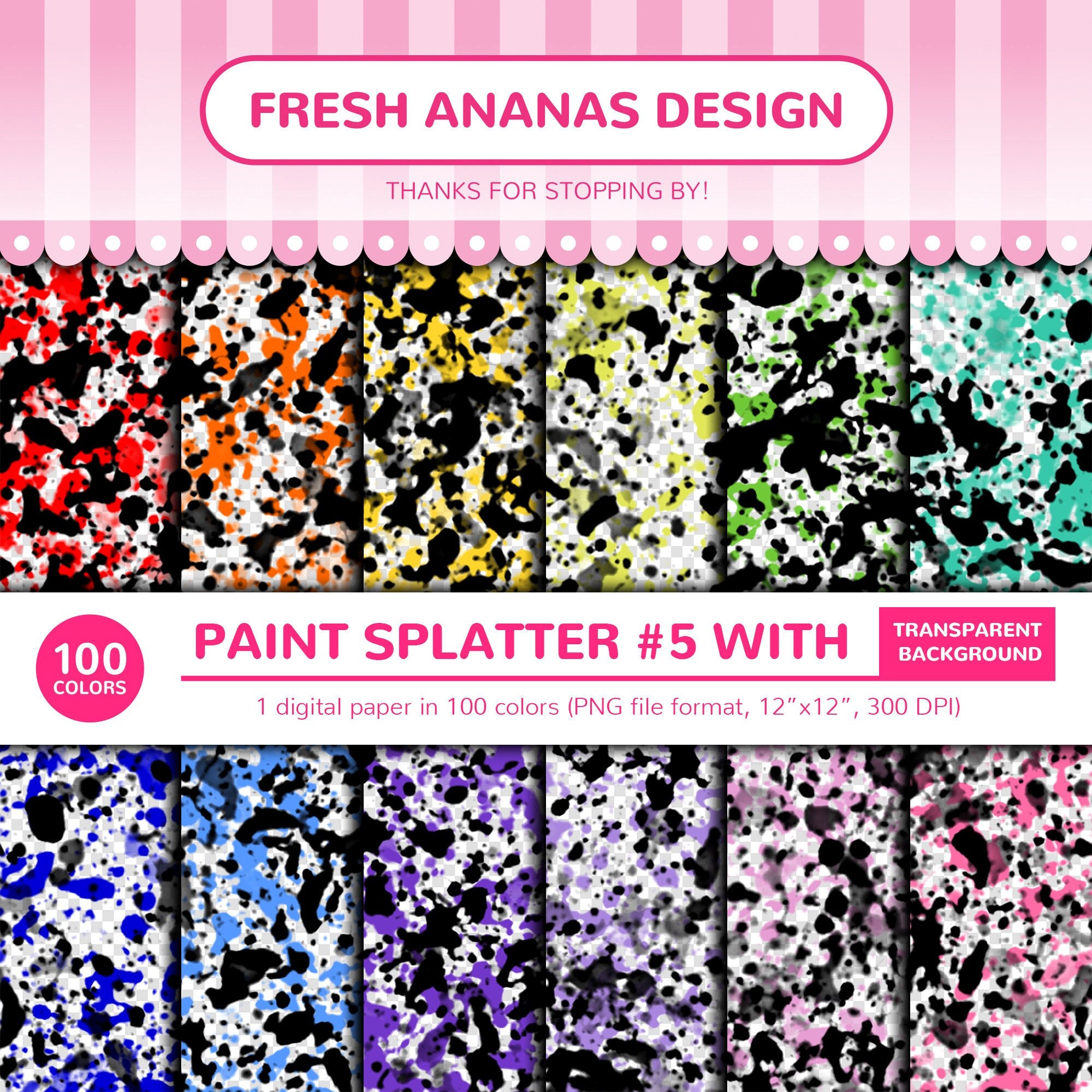 100 Colors Digital Papers: Paint Splatter 5 With Transparent - Etsy