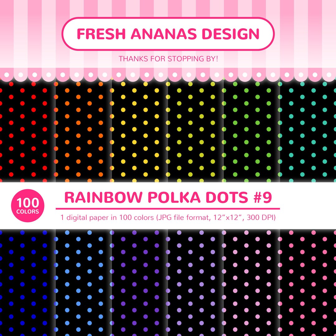 100 Colors Digital Papers: Rainbow Polka Dots #9, Polka Dot Paper, Tiny ...