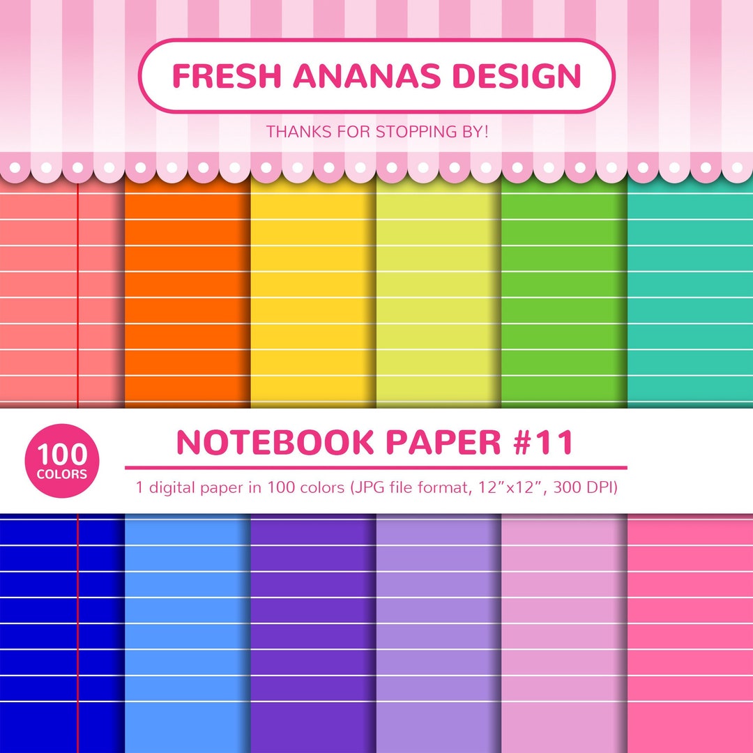 100 Colors Digital Papers: Notebook Paper #11, Lined, Ruled, Feint ...