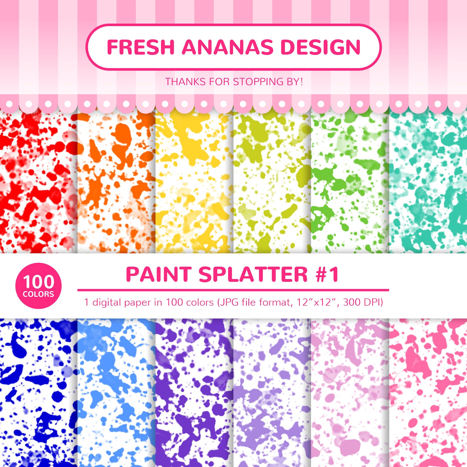 100 Colors Digital Papers: Paint Splatter #1, Paint, Splash, Stain ...
