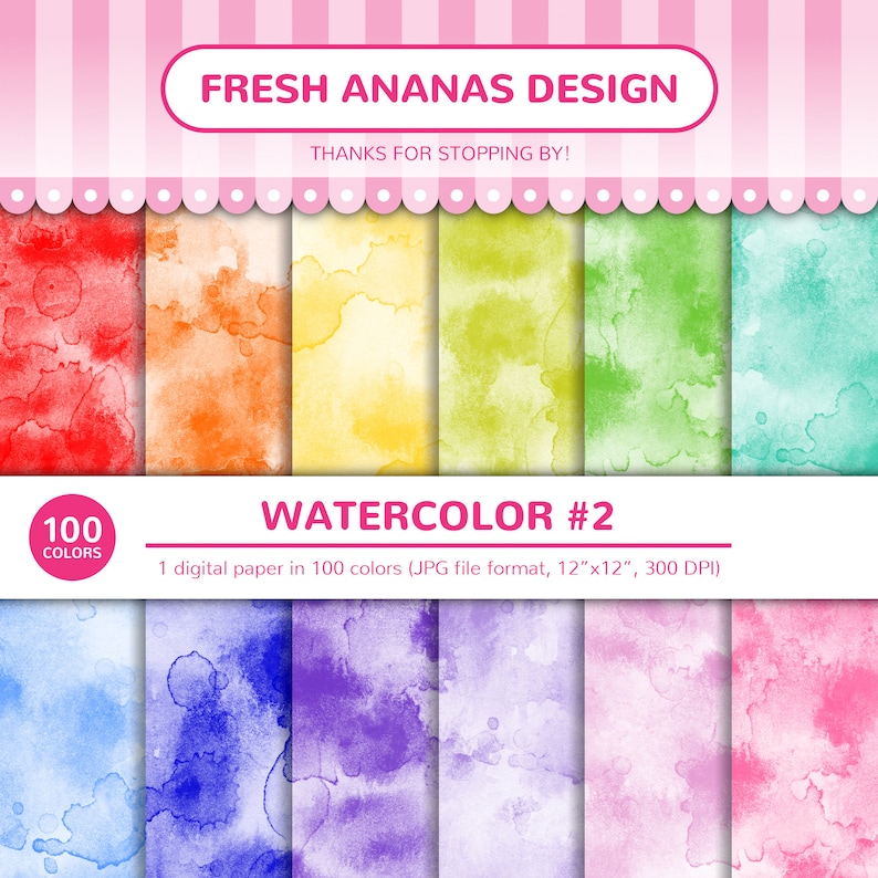 100 Colors Digital Papers: Watercolor 2 Watery Paint - Etsy