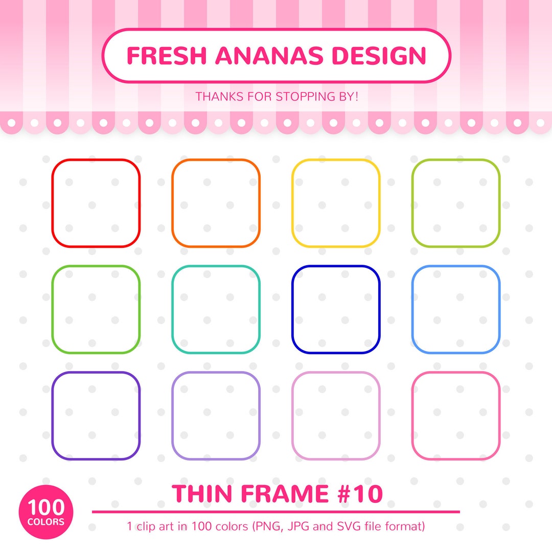 100 Colors Clip Art: Thin Frame #10, Rounded, Rainbow Frames, Digital ...