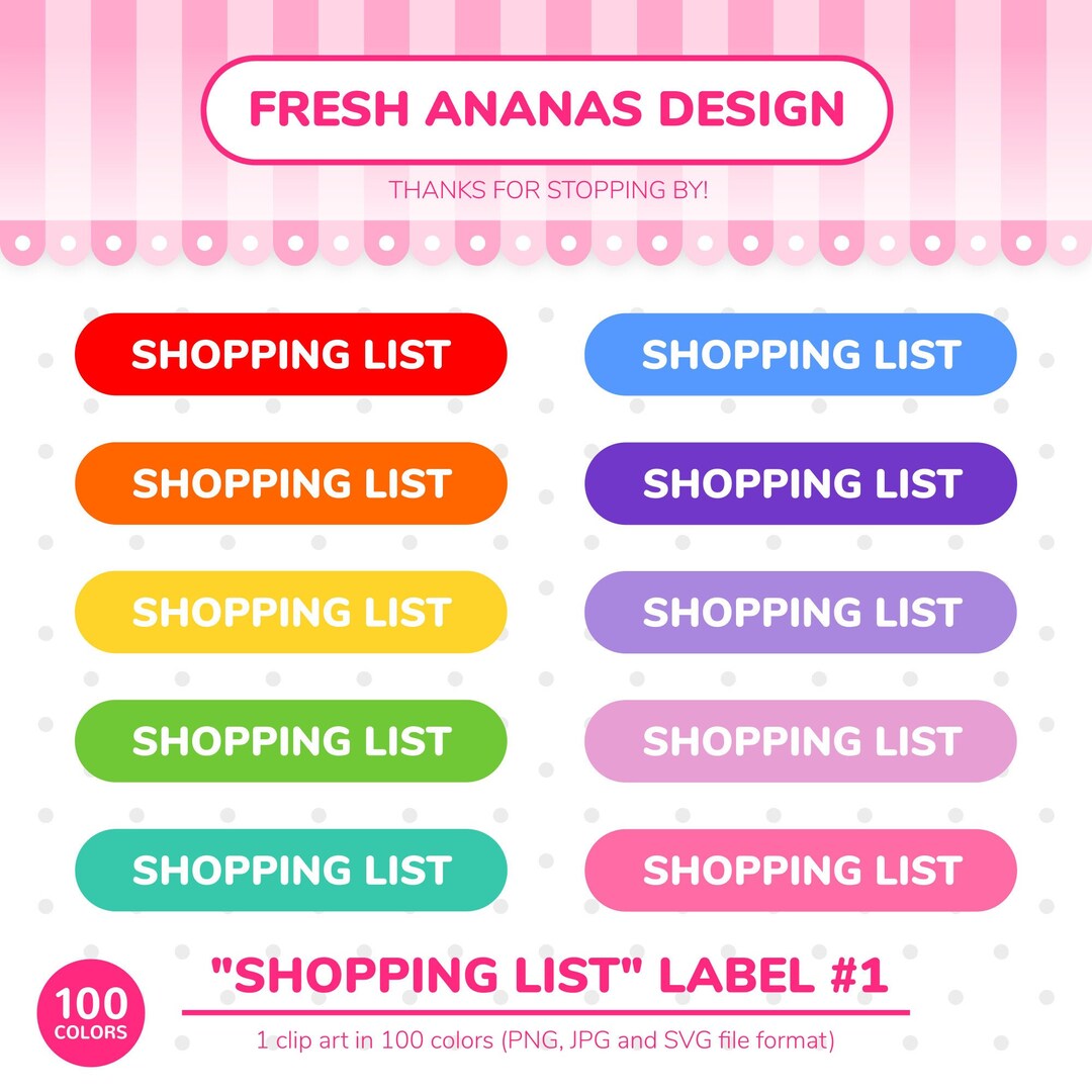100 Colors Clip Art: Shopping List Label 1, 100 Colors, Tracker ...