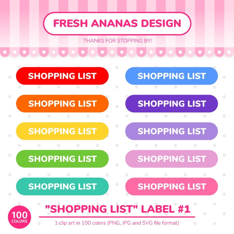 100 Colors Clip Art: Shopping List Label 1 100 Colors | Etsy