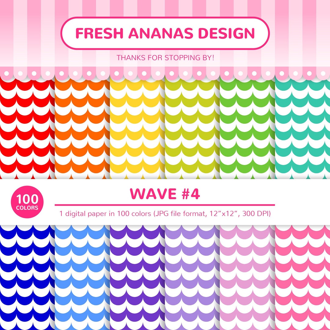 100 Colors Digital Papers: Wave #4, Waves, Sea, Water, White, Printable ...