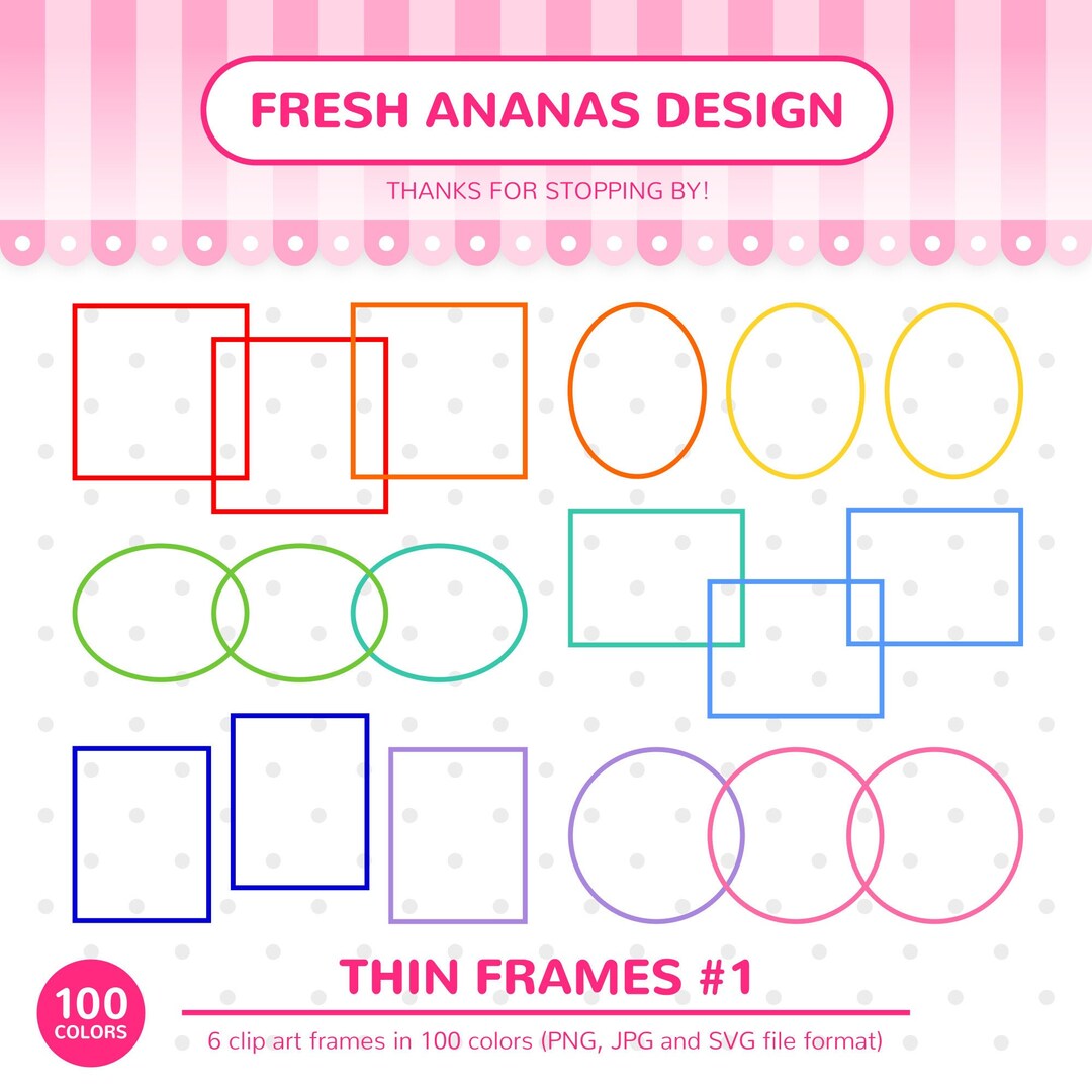 100 Colors Clip Art: Thin Frames #1, 100 Colors Frames, Digital Frame ...