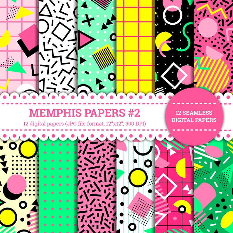 Memphis Papers #2, 80', 90', Abstract, Retro, Triangle, Circle, Pink ...