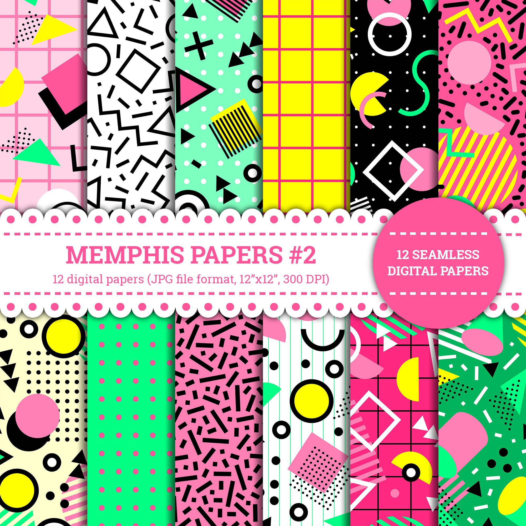 Memphis Papers #2, 80', 90', Abstract, Retro, Triangle, Circle, Pink ...