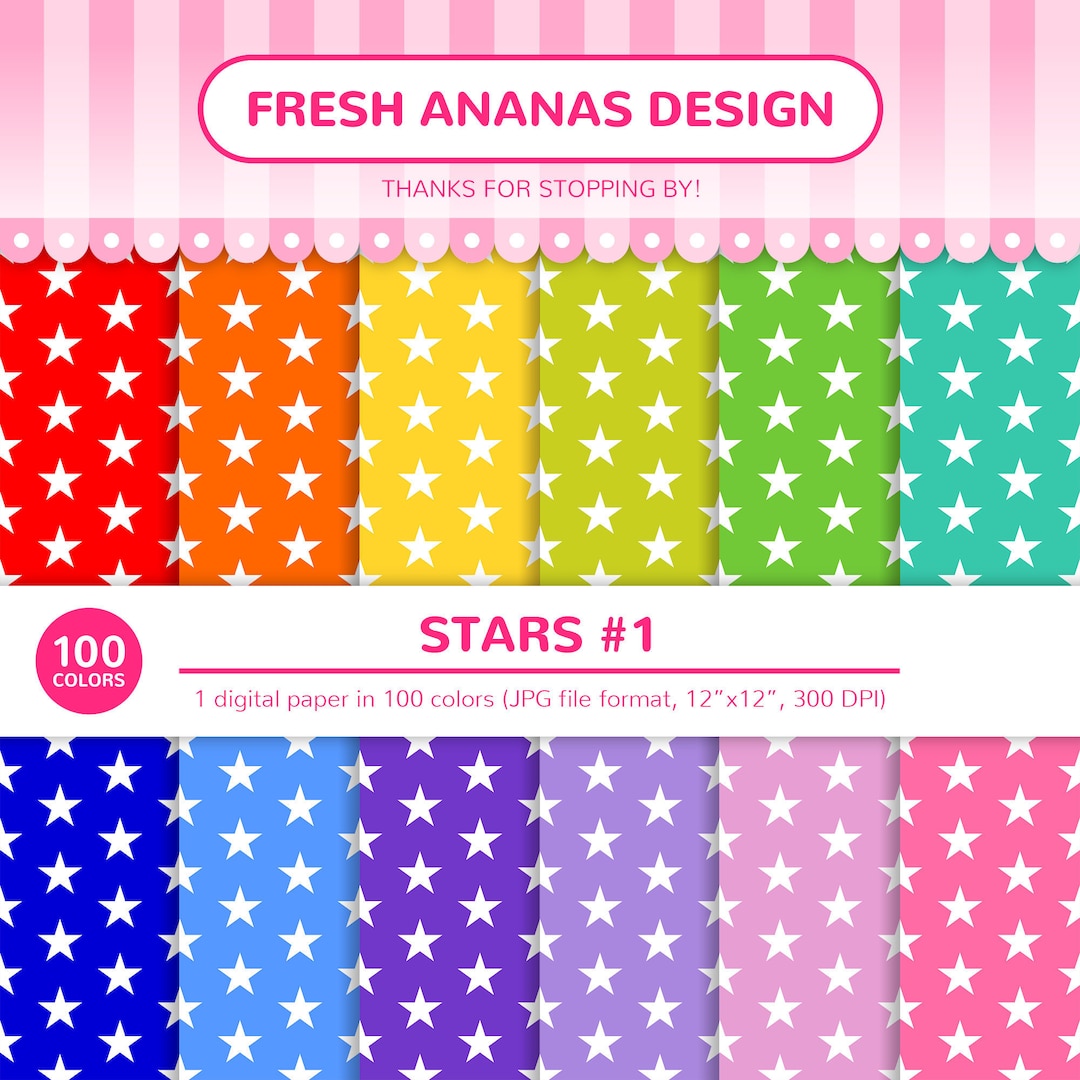 100 Colors Digital Papers: Stars #1, Star Paper, Stars, Colorful Stars ...