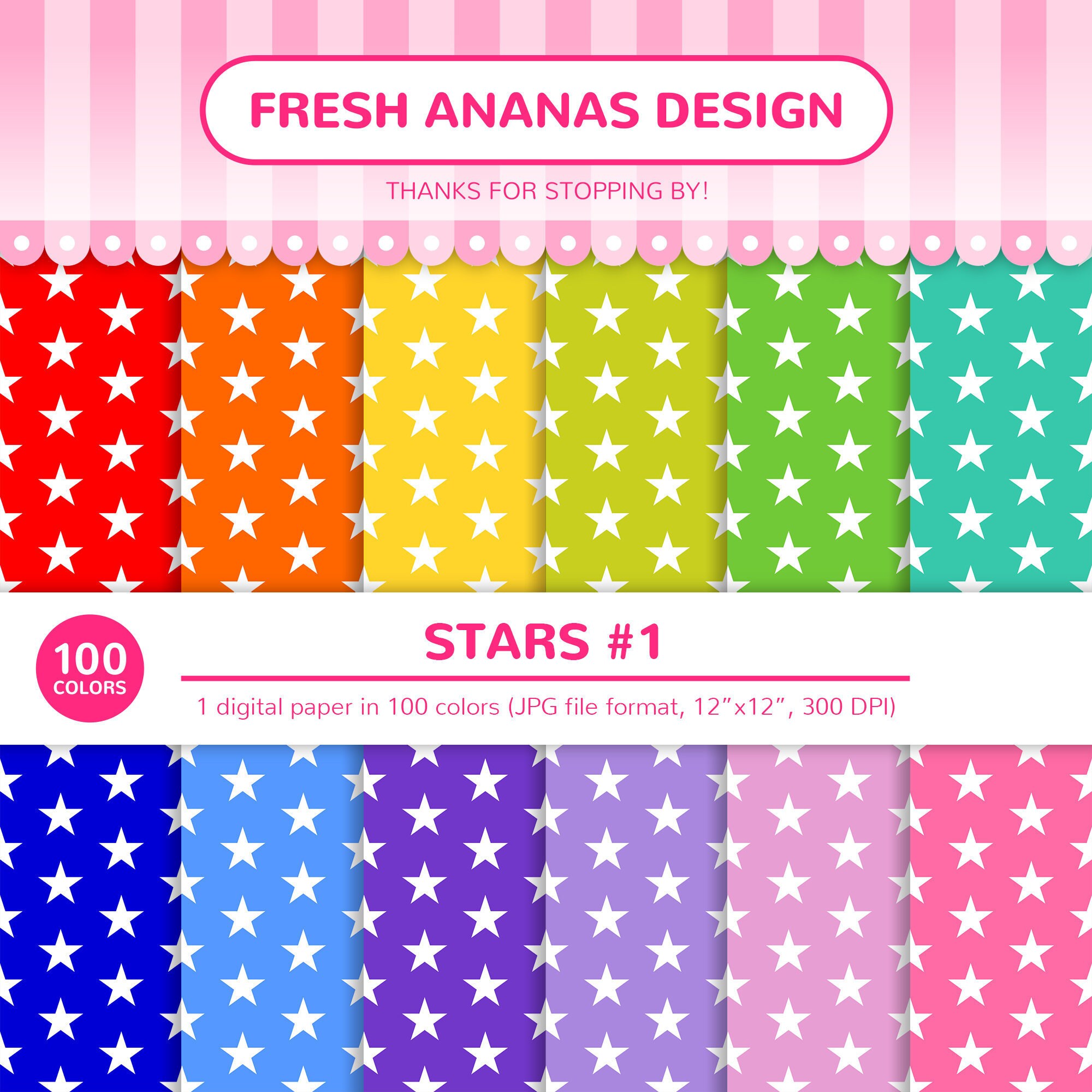 100 Colors Digital Papers: Stars 1 Star Paper Stars - Etsy