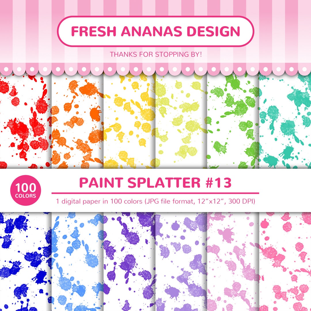 100 Colors Digital Papers: Paint Splatter #13, Paint, Splash, Stain ...