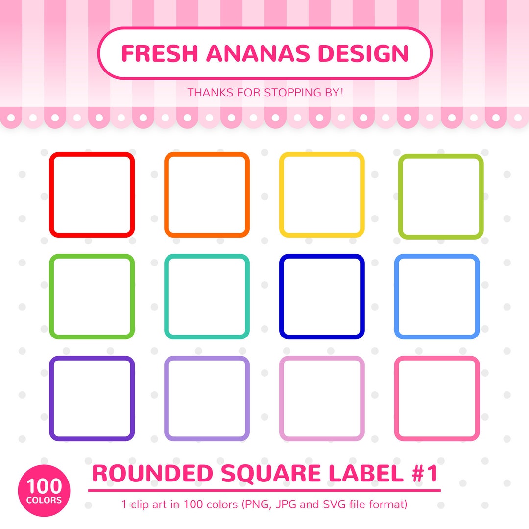 100 Colors Clip Art: Rounded Square Label, Rainbow Labels, Digital ...