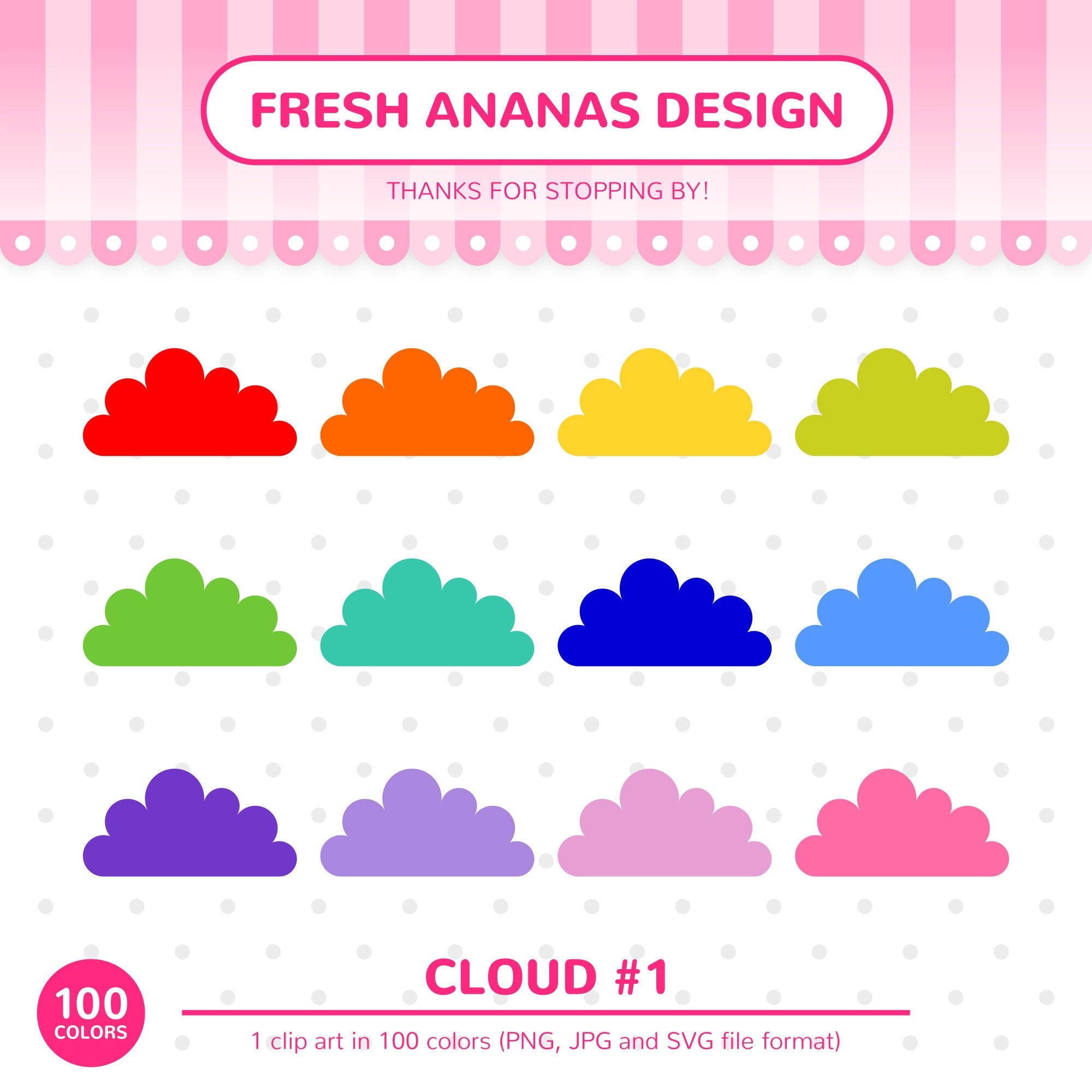 100 Colors Clipart: Cloud 1 Clouds Clip Art Weather | Etsy
