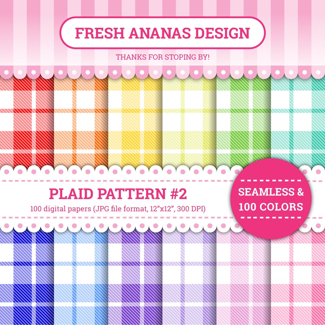 100 Colors Digital Papers: Plaid Pattern #2, Tartan, Check, Buffalo ...